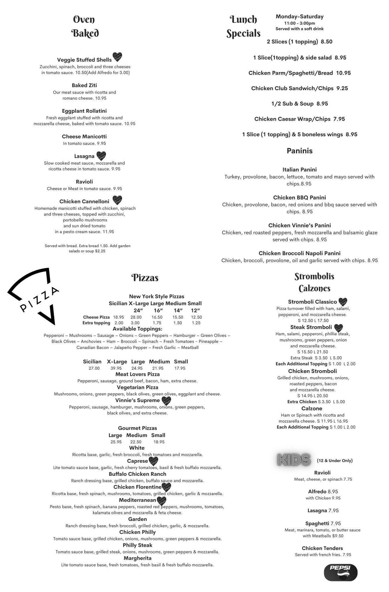 Menu – Vinnie's Pizzeria & Italian Restaurant